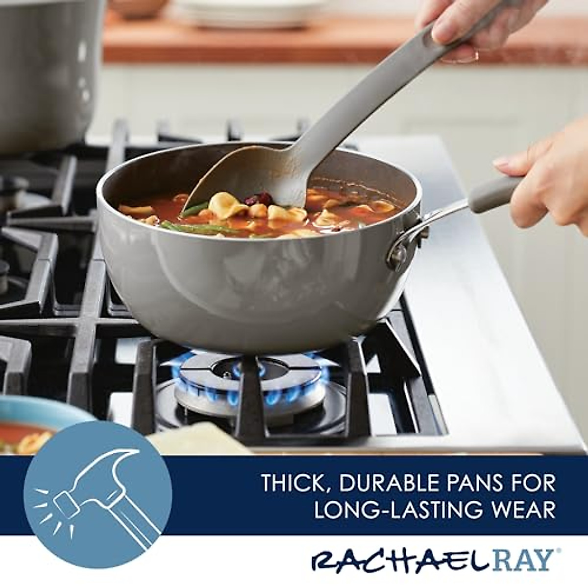 Rachael Ray Cook + Create Nonstick Saucier Pan/Saucepan, 3 Quart, Gray