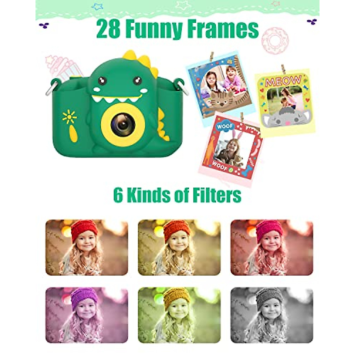 Kids Camera for Boys Girls Toddlers Childrens 3-8 Years Old Christmas Birthday Gifts Toys Selfie Digital Dual Camera with 32GB Card