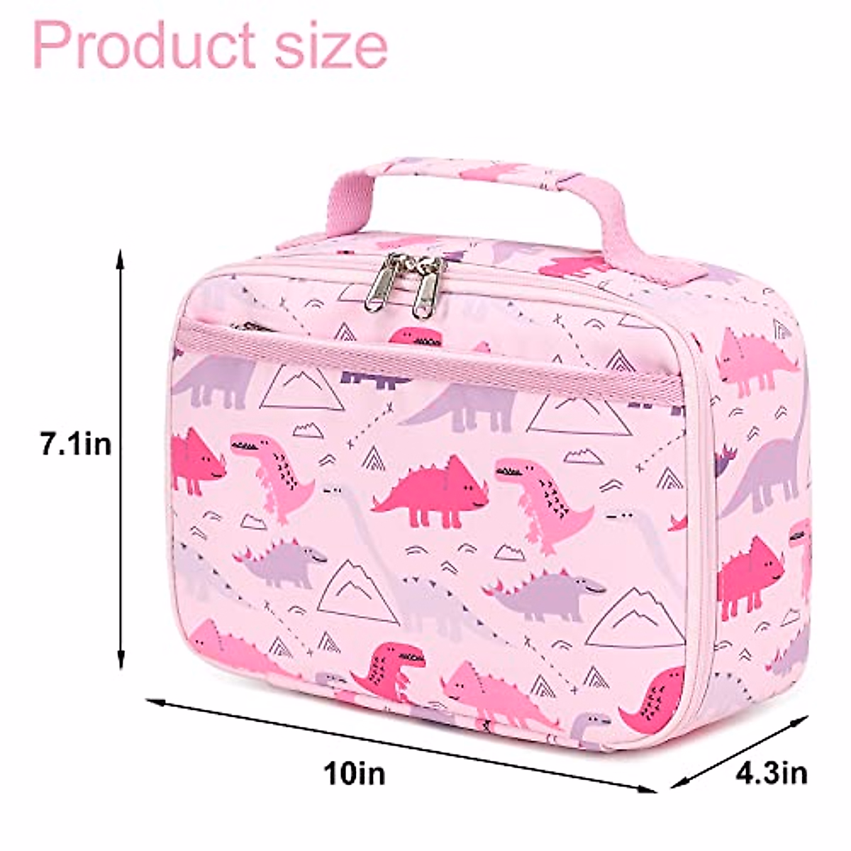 Kids Lunch Box Boys Girls Insulated Lunch Cooler Bag Reusable Lunch Tote Kit for School Travel Dinosaur Pink