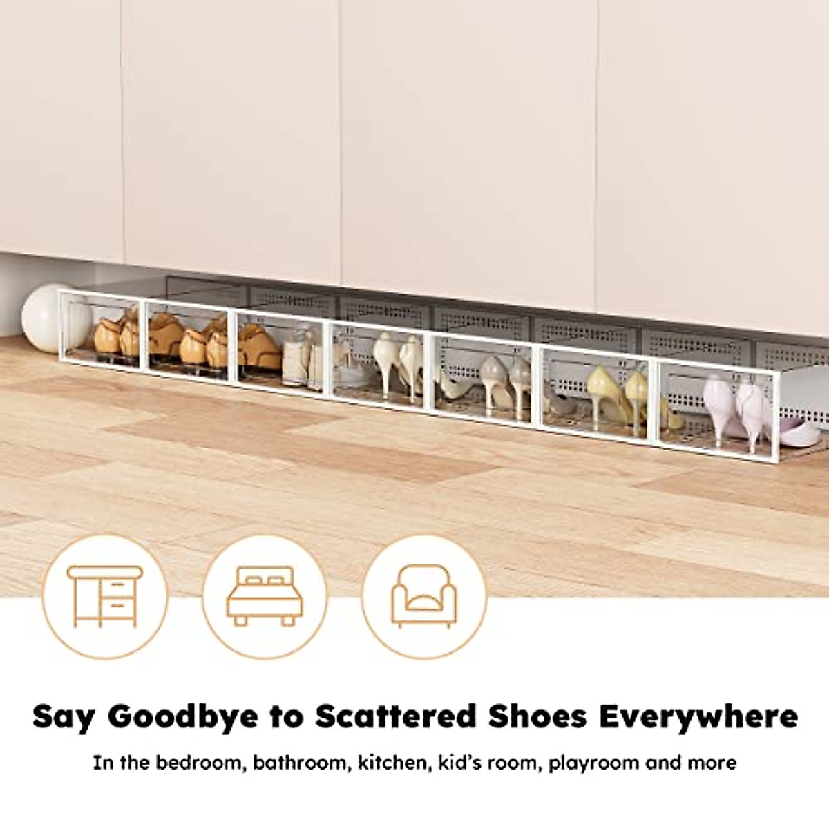 ENSNG Large 12 Pack Shoe Storage Organizer for Closet, Clear Plastic Stackable, Shoe Sneaker Containers