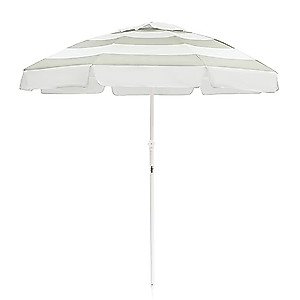 Business & Pleasure Co. Family Beach Umbrella - Premium & Lightweight 6' Beach Umbrella - UPF 50+ Blocks 98% UV - White Aluminum Pole - Sage Capri Stripe
