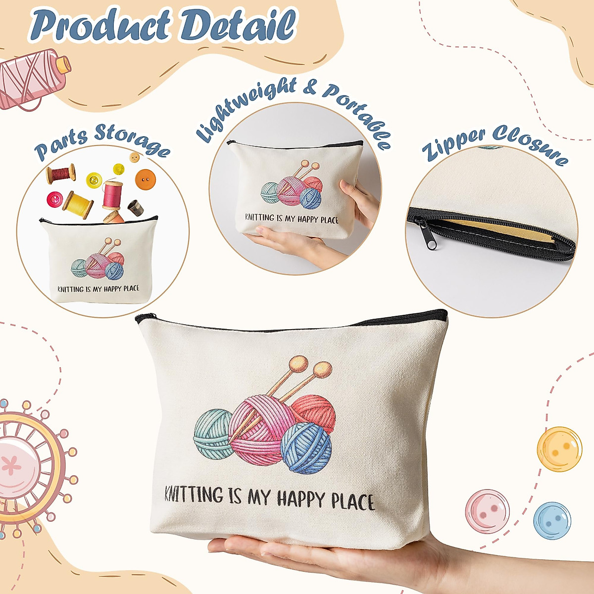 EYxsaxenk Travel Knitting Wrist Bag - 2Pcs Knitting Crochet Tote Bag with Zipper Bag Lightweight Yarn Storage Bag Organizer Women Gift Set for Holding Yarn Crochet Hook Needles Knitting Supply