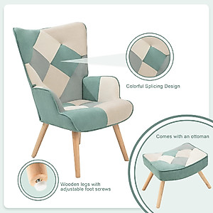 KGOPK Accent Chair with Ottoman, Living Room Chair and Ottoman Set,Comfy Side Armchair with High Back for Bedroom,Office(Patchwork Blue)