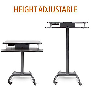 Stand Steady Cruizer Premier Rolling Electric Podium Desk - Height Adjustable, Mobile Standing Desk with Wheels, Keyboard Tray, Programmable Control, Compact Design for Office, School, Home (Black)