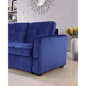 Velvet Storage Reversible Sectional Sofa bed Sleeper Velvet Chaise Storage Reversible Sofa Bed Sleeper Sectional, 91", Blue