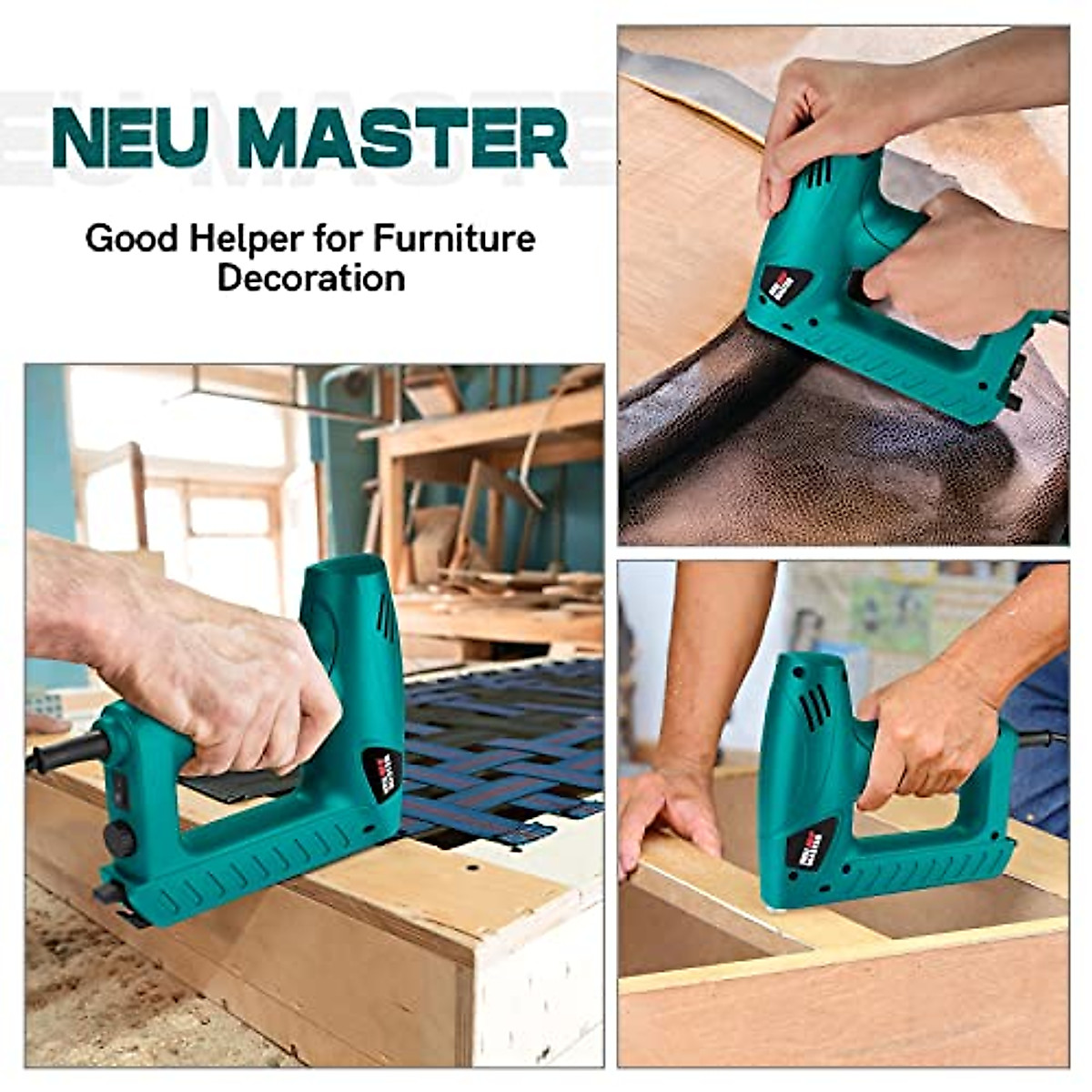 Electric Brad Nailer, NEU MASTER Staple Gun N6013 with Contact Safety and Power Adjustable Knob for Upholstery and Home Improvement, Includes 336pcs Staples and 200pcs Nails