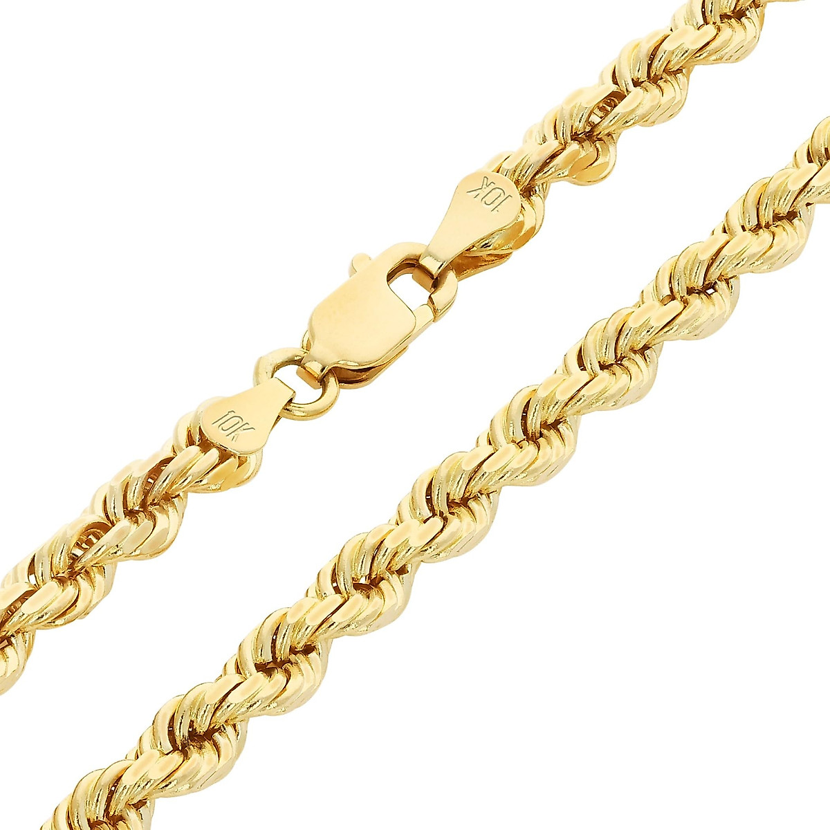 Nuragold 10k Yellow Gold 4mm Rope Chain Diamond Cut Bracelet or Anklet, Mens Womens Jewelry 7" 7.5" 8" 8.5" 9"