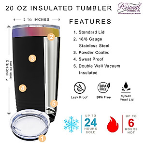Customized Personalized Stainless Steel Travel Tumbler with Lid - Engraved Double-Wall Vacuum Insulated for Him, Her Your Custom Text (Black with Prism, 20 oz)