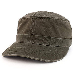 Trendy Apparel Shop Cotton Army Cap Military Flat Top Adjustable Baseball Cap - Dark Olive Green