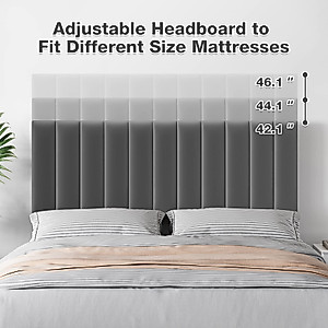 IDEALHOUSE Queen Size Bed Frame with Adjustable Headboard, Velvet Upholstered Platform Bed Frame with Wooden Slats Support, No Box Spring Needed, Easy Assembly, Dark Grey