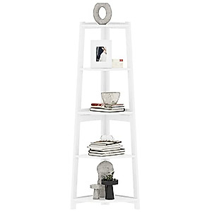 MEETWARM 5 Tier Corner Bookshelf Corner Ladder Shelf Small Bookcase Display Storage Organizer Stand Rack for Living Room Home Office and Kitchen (White)