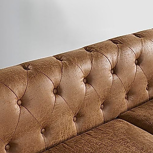 Chesterfield Velvet Sofa Modern Upholstered Sofa Couch Loveseat Classic Tufted 3 Seater for Living Room Bedroom Hoom Office Apartments (Brown)