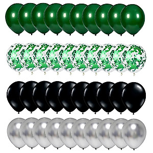Dark Green Black Silver Balloon,12Inches Green Black Latex Metallic Balloons Jungle Safari Themed Party Balloon for Video Gaming Party,Soccer Football Birthday Graduation Baby Show Party Decorations