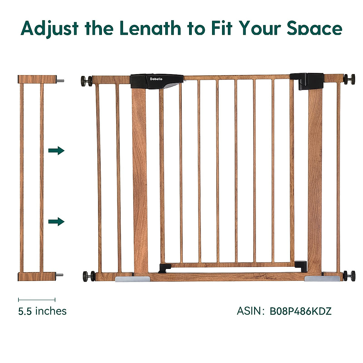 BABELIO 29-46 Inch Pressure Mounted Metal Baby Gate with Wood Pattern, Easy Install, No Drilling, No Tools Required, with Wall Protectors and Extenders