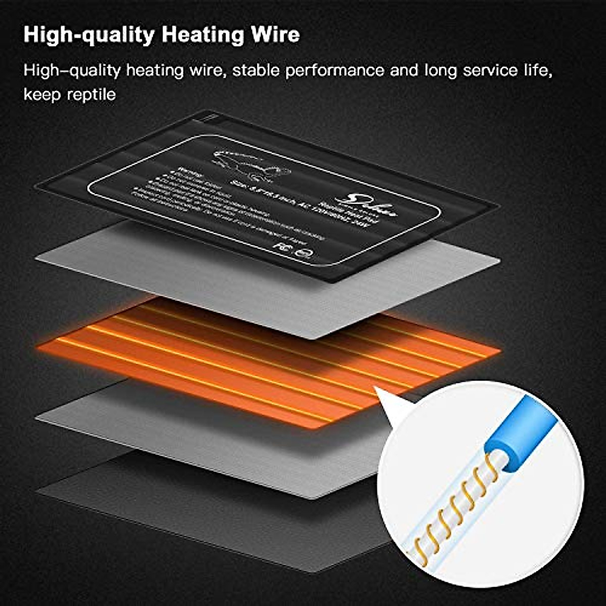 Simple Deluxe 8.5 X 18.5 Inch 24W Reptile Heating Pad with 2-Probe Digital Thermometer and Hygrometer Under Tank Heater Terrarium Warmer Heat Mat for Amphibians and Reptiles Pet, Black