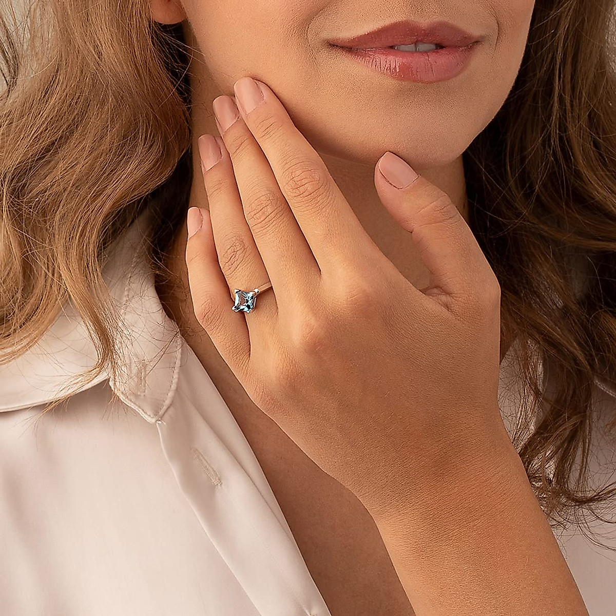 PEORA London Blue Topaz Engagement Ring for Women 925 Sterling Silver, Natural Gemstone, 2 Carats Princess Cut 7mm, Comfort Fit, Size 6