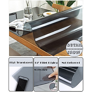 HQYG 1.6mm Thick 54x54 Inches Frosted Table Cover Protector, Square Table Protector for Dining Room Table, Plastic Tablecloth Protector, Table Pad for Kitchen Wood Grain, Black Frosted