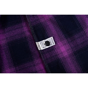 Kilborn·pataky Men's Flannel Long Sleeve Shirt Casual Hooded Plaid Button Down Hoodie Regular Fit Purple