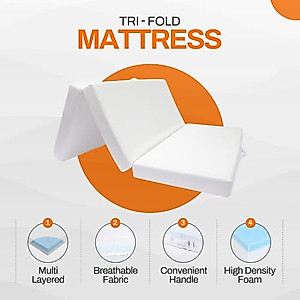 Cheer Collection Tri-Fold Memory Foam Mattress - 4" Thick Gel Infused Foam Folding Bed for Guests, Queen Size - 58" x 78"
