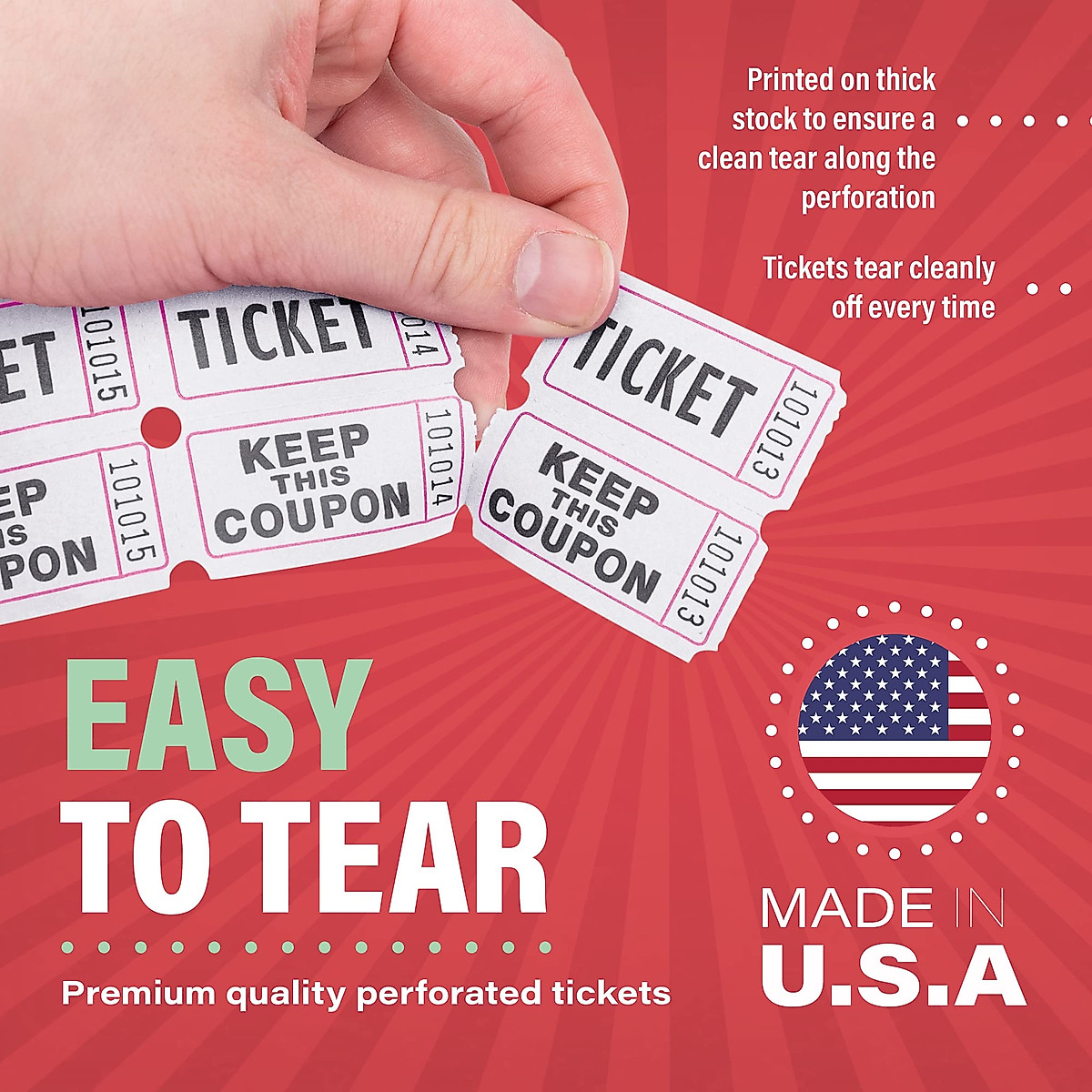 50/50 Raffle Tickets Double Roll - Bulk Box of 8 Colors - 2000 Ticket Count Per Roll - Easy Tear Away Stubs for Contact Info - Raffle Drum Tickets Roll for Drinks, Carnival, Chinese Auction, Events