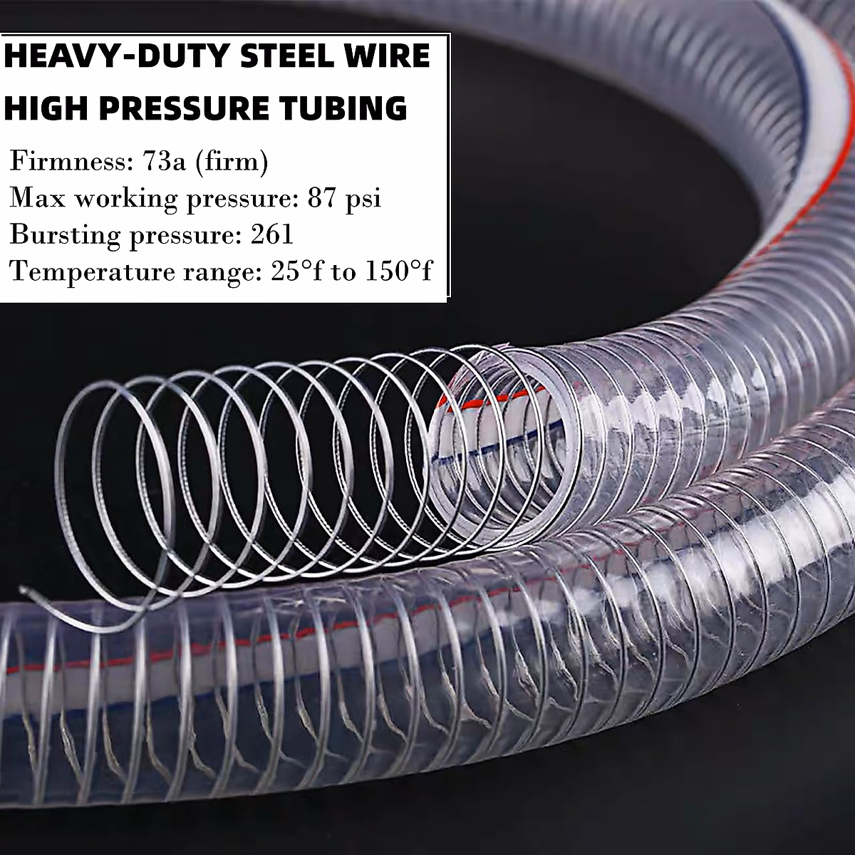 PEISONGFEI 1 1/2 inch ID x 1 3/4 inch OD Heavy-Duty Steel Wire Vacuum Suction Hose, PVC High Pressure UV Chemical Resistant Thick Flexible Vinyl Tubing, Bilge Pump Hose,10FT