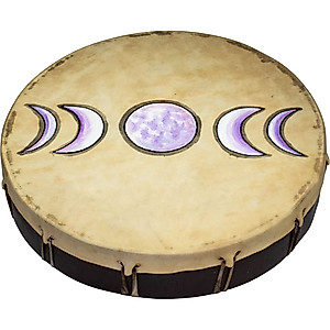 Ceremonial Frame Drum - Moon Phases, 12" diamerer, includes beater, Handmade & painted by artisans in Bali