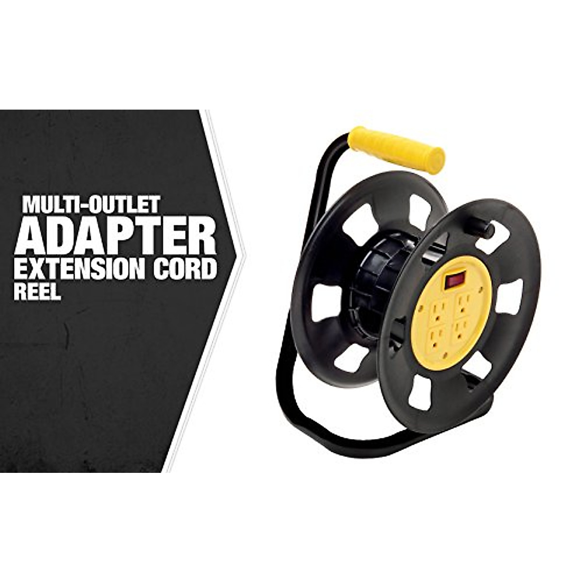 Designers Edge E230 Extension Cord Storage Reel; Multi-Outlet Adapter; Black/Yellow