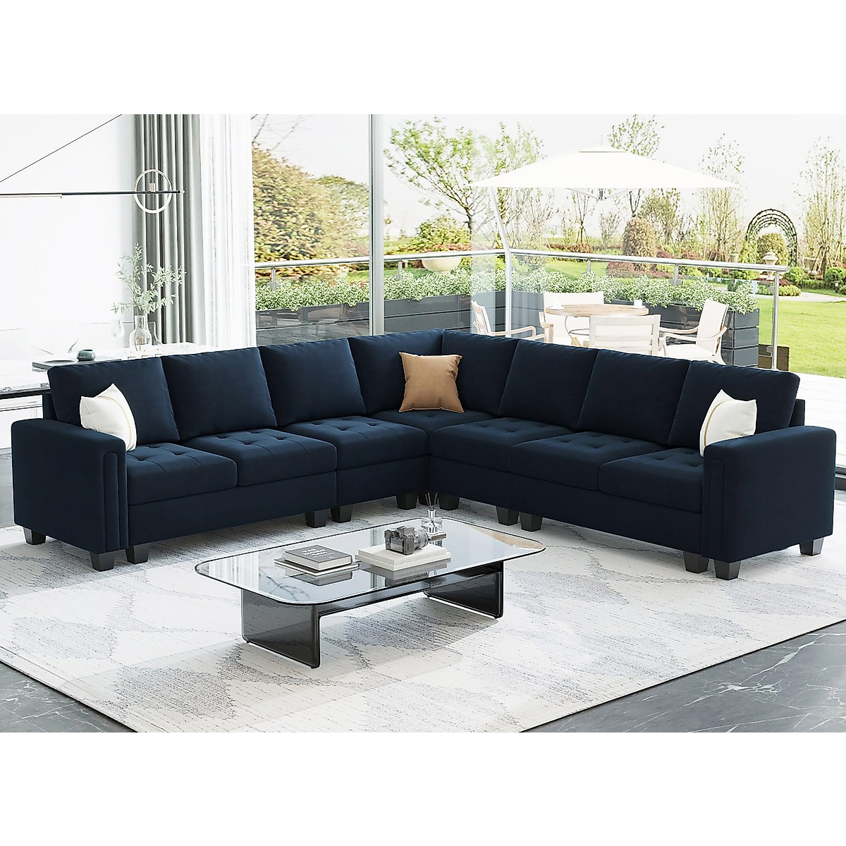 Belffin Modular Velvet Sectional L Shape Sofa Couch Oversized Convertible Sectional Sofa Couch with Reversible Chaise for Living Room Blue