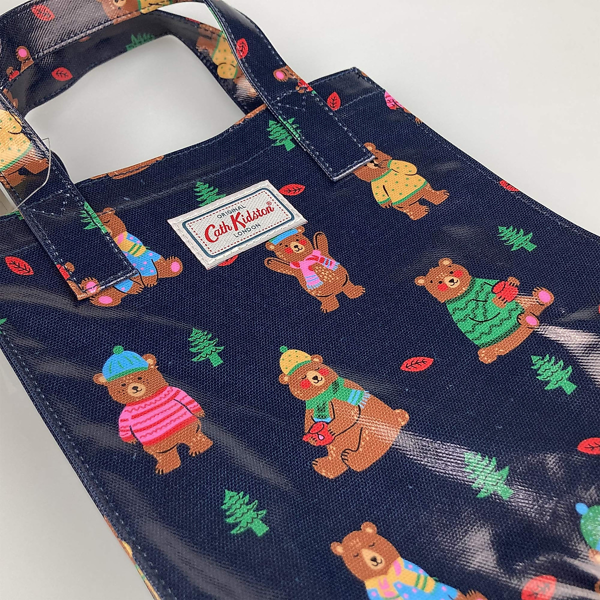 Cath Kidston S Bookbag Oilcloth Mini Open Top Handle Bag Small Size Dog Portraits Pattern Warm Cream Color (Woodland Bear)