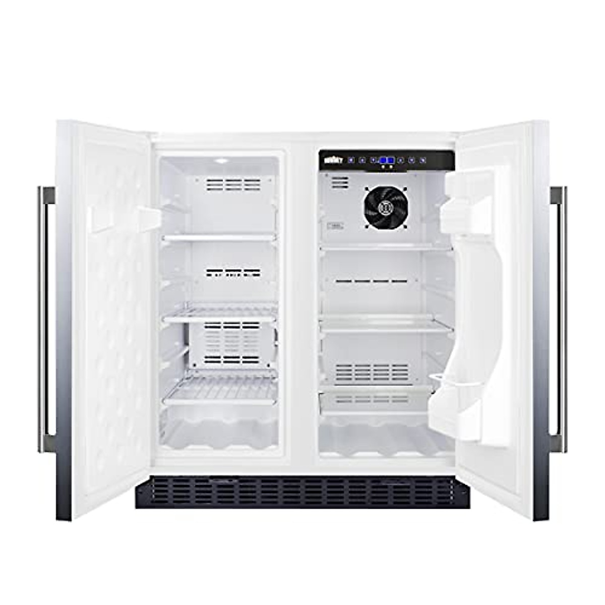 FFRF3075WSS 30" Side-by-Side Compact Refrigerator and Freezer with 5.4 cu. ft. Capacity LED Lighting Frost Free Operation High Temperature and Open Door Alarm in Stainless Steel and White Cabinet