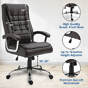 Halter Ergonomic Office Chair for Home Office Desk, Luxury Leather Bonded Executive Chair, Adjustable Height, Padded Comfy Seat, High Back Lumbar Support, Computer Chair for All Day Comfort, Black