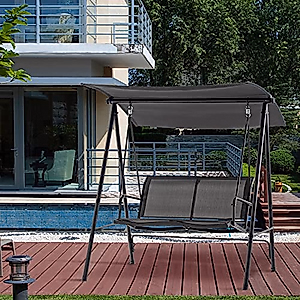 Mcombo 2-Person Patio Swing Chair with Adjustable Canopy Outdoor, Steel Frame Breathable Seats Hanging Porch Swing, 4001 (Grey)