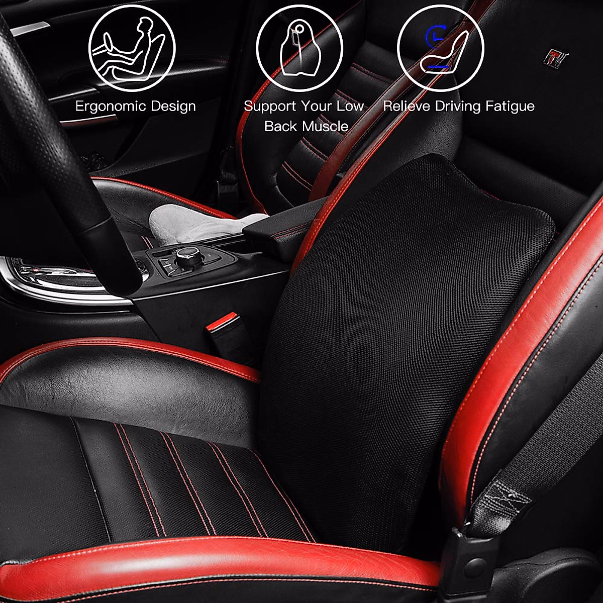 Mkicesky Lumbar Support Back Pillow for Office Chair / Car, Memory Foam Back Support Cushion with Full Posture Corrector - Relief Lower Back Pain (Black)