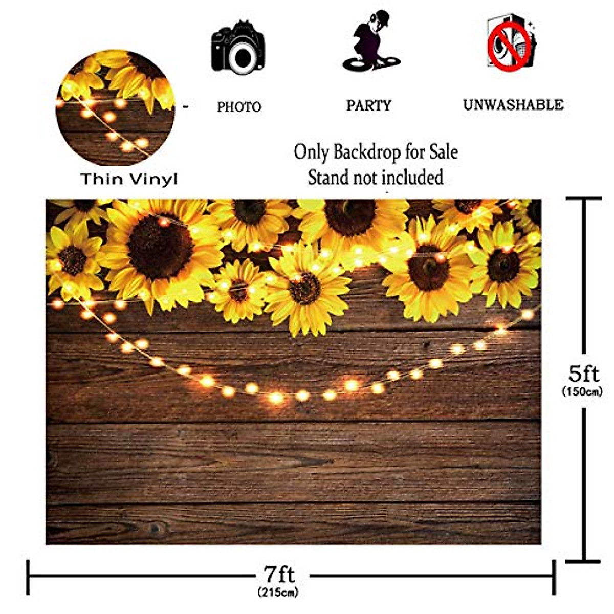 Funnytree 7X5FT Sunflower Wood Texture Backdrops for Photography Rustic Child Baby Shower Birthday Wedding Party Background Banner for Picture Photo Studio Photobooth Decoration
