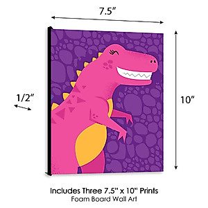 Big Dot of Happiness Roar Dinosaur Girl - Dino Mite T-Rex Nursery Wall Art and Kids Room Decorations - Gift Ideas - 7.5 x 10 inches - Set of 3 Prints