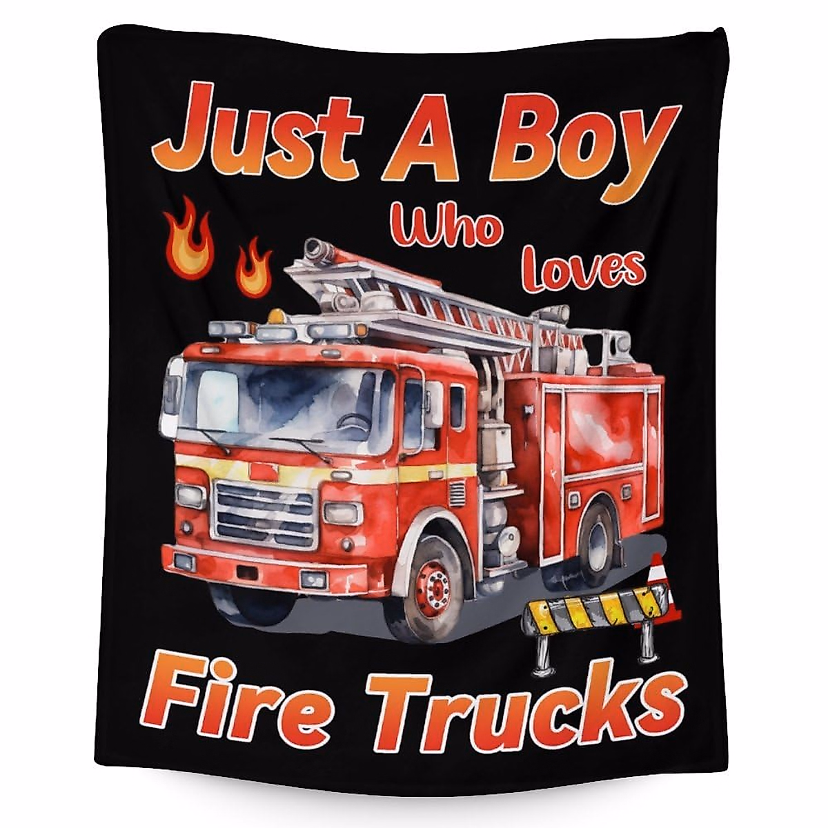 Fire Truck Throw Blanket - 50x40 Inches Small Blanket for Kids, Boys - Soft Plush Blankets for Bed, Couch, Sofa - Black Cute Fuzzy Throws Gifts