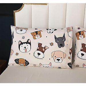 SDY 3PCS Dog Print Pattern Duvet Cover Set Twin, Bed in a Bag Duvet Cover and 2 Pillowcases, Corner Ties and Zipper Closure, Cute Cartoon Puppy Bedroom Decor for Kids, Children, Boys, Girls and Teens