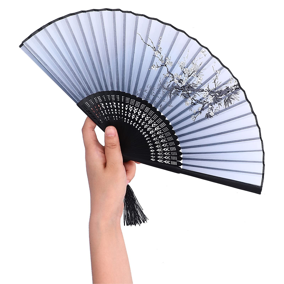 Natudeco Plum Blossom Pattern Bamboo Fan Chinese Classical Style Folding Fan Elegant Handheld Jewelry for Gifts Photography Wedding