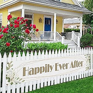 Happily Ever After Large Banner, Princess Theme Wedding Banner, Wedding Anniversary Party Decorations Supplies, Indoor Outdoor Backdrop 8.9 x 1.6 Feet