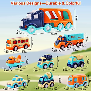 Kids Toys Cars Deluxe Playset : 1 Big and 8 Small Pull-Back Cars for Boys, Boy Toy Cars Playset with Sound and Light, Toys for 3 4 Year Old Boys, Christmas Birthday Gifts for Toddler Boys Girls