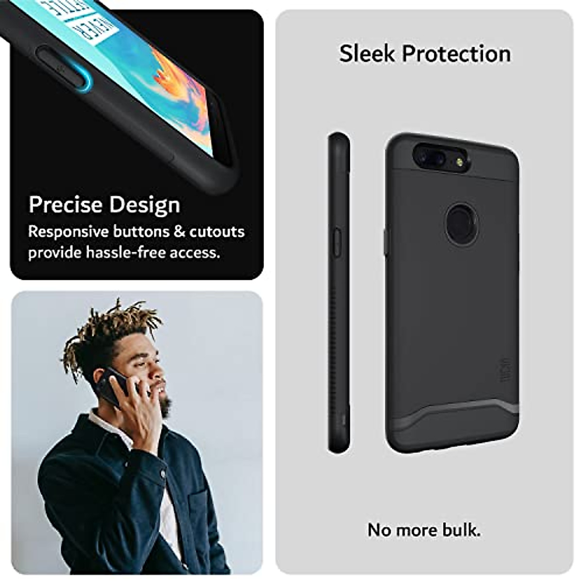 TUDIA DualShield Designed for OnePlus 5T Case, [Merge] Shockproof Heavy Duty Military Grade Dual Layer Slim Protective Case Cover - Matte Black