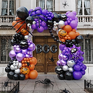 DBKL 176Pcs Halloween Balloon Garland Arch kit with Black Orange Silver Purple Eyes Balloons, Pumpkin Spider Boo Foil Balloons Halloween Party Decorations for Halloween Day Birthday Party Supplies