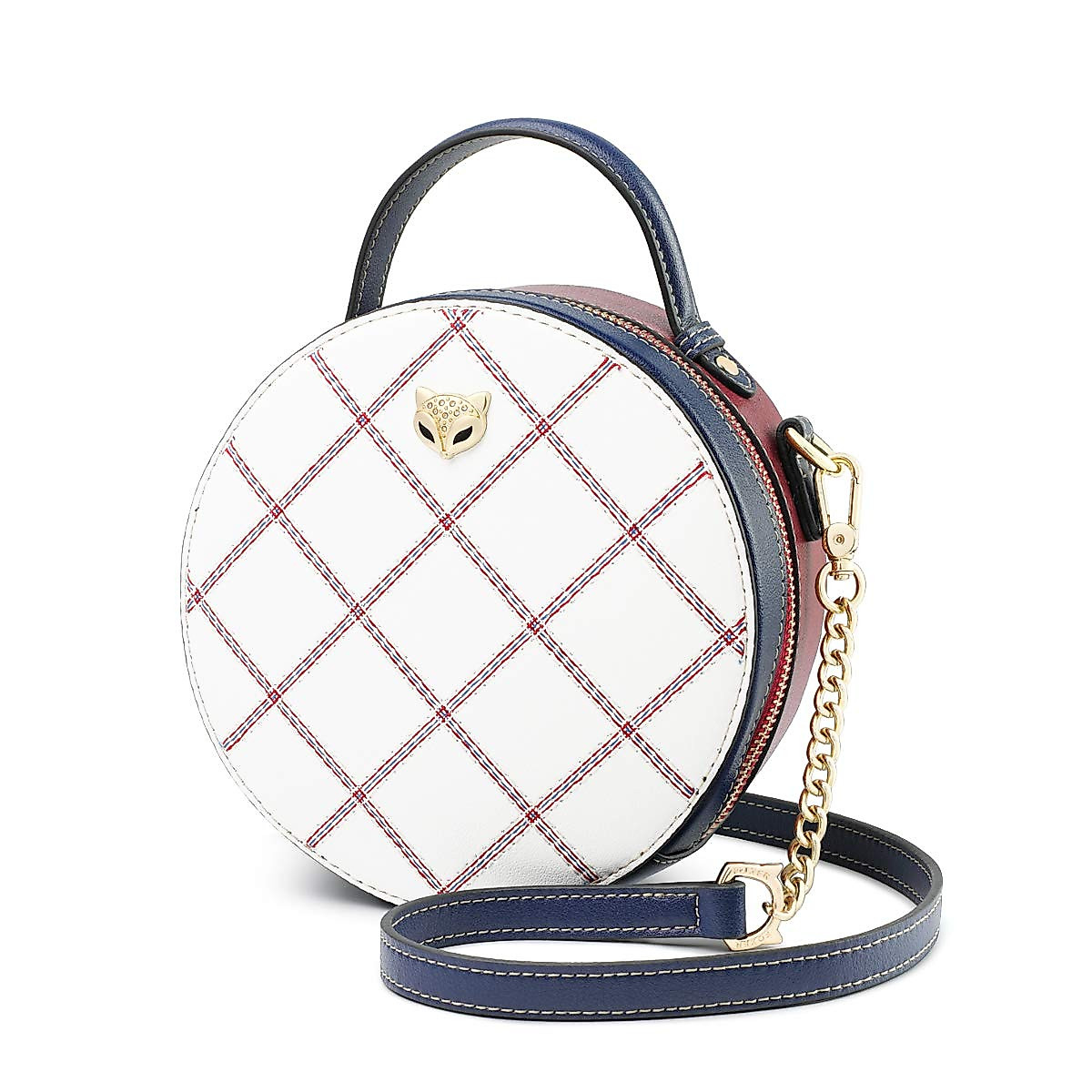 Split Cow Leather Women's Leather Round Crossbody Bags Female Cowhide Small England Style Circular Handbag Lady Shoulder Bags (white)