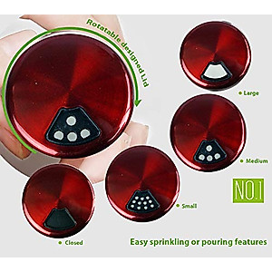 Pepper & Salt Shakers Stainless Steel Cover Glass Bottom With Rotating Adjustable Cover - Spice Sugar Shakers (Metallic Red)