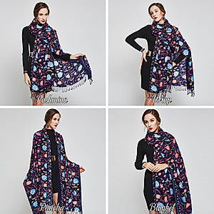 DANA XU 100% Merino Wool Extra Large Pashmina Blanket Travel Scarf Cashmere Wrap for Women Fall Winter Oversize Shawl Floral