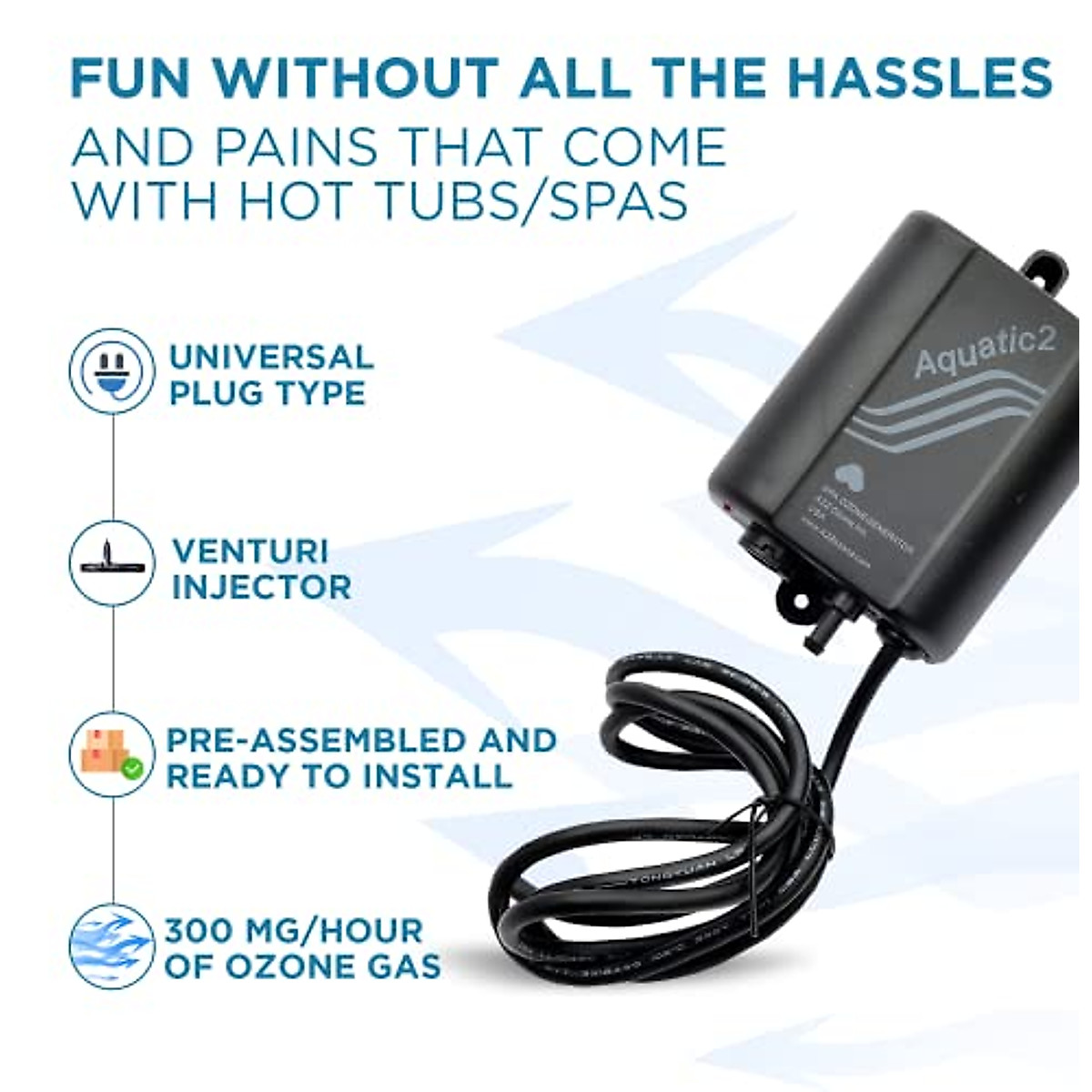 Aquatic 2 Spa, Hot Tub Ozone Generator 300 mg/h, Spa Skin Care, Ozonator, Irritant Reducer, for Water Sanitation