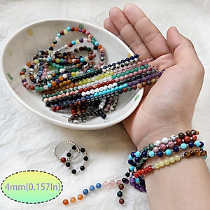CHCCOYE 4mm Natural Round Stone Beads Gemstone Beading Loose Gemstone Beads DIY Smooth Beads for Bracelet Necklace Earrings Jewelry Making (4mm Stone Beads 600pcs, 24Colours)