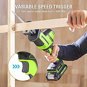 Greenworks 24V Brushless 1" Compact One-Handed Reciprocating Saw (3,000 SPM), Cordless Powered Variable Speed Recip Saw, 2.0Ah Battery and Compact Charger Included,‎ RSG404