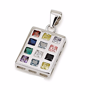 Silver 925 Pendant of Priestly Breastplate 12 Tribes of Israel Hoshen Charm Necklace with Rainbow Zircons Judaica Jerusalem Gift