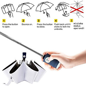 DBA FDJASGY UV Sun Umbrella Compact Folding Travel Umbrella Auto Open Close Compact Folding Rain Umbrellas for Women Men Blocking UV 99.98% White